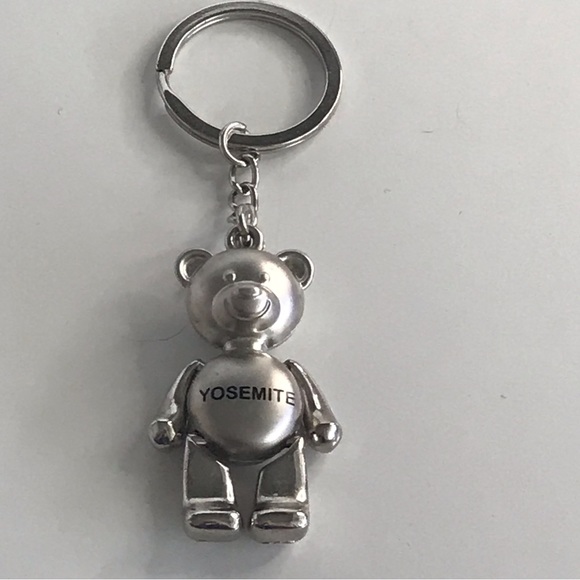 Other | Nwot Mini 3d Metallic Silver Teddy Bear Yosemite Key Chain ...